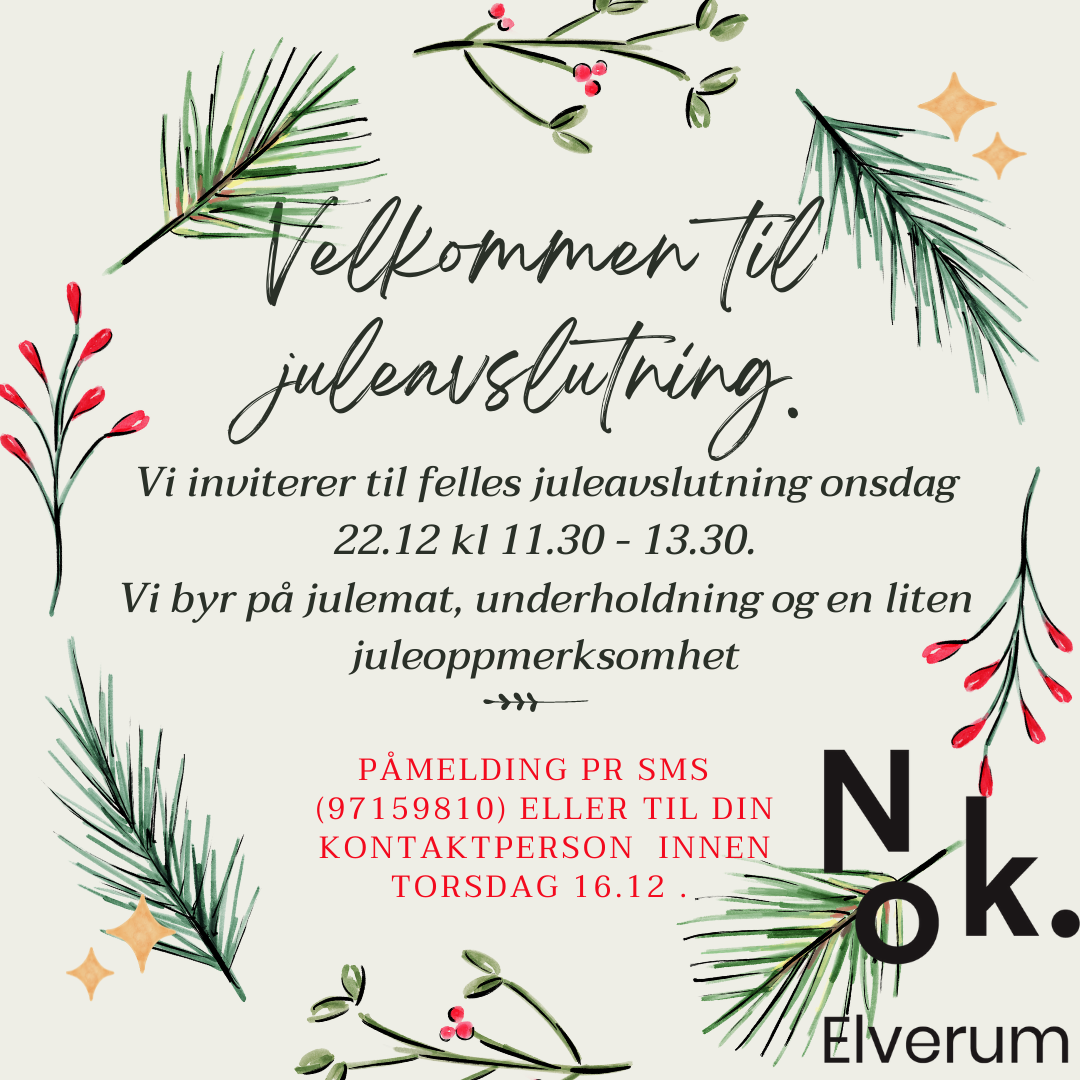 Invitasjon til juleavslutning 22.12 – Nok. Elverum